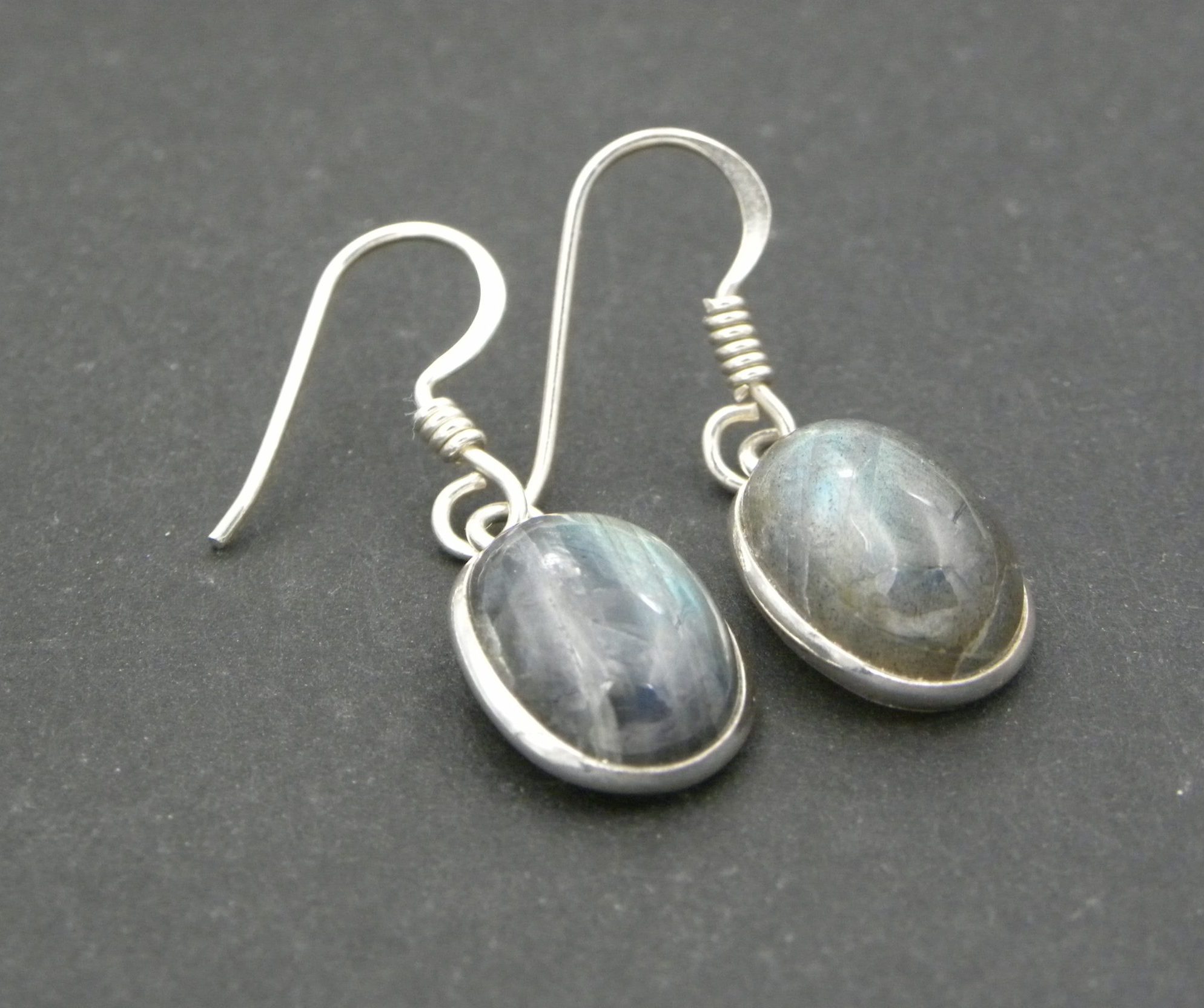 Oval Labradorite Drop Earrings in 925 Sterling Silver